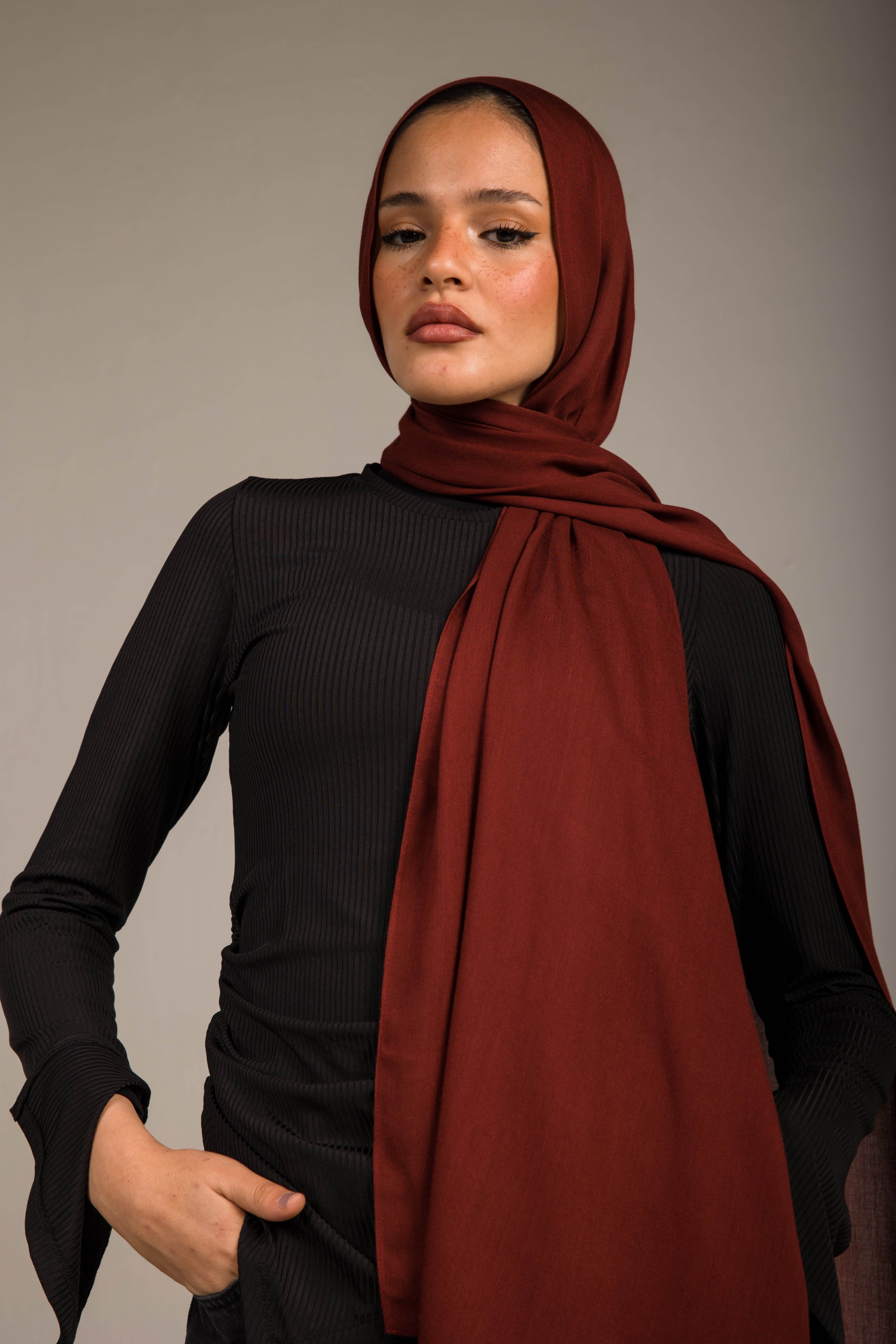 Worood Deep Maroon Cotton Modal Scarf – Bold & Elegant